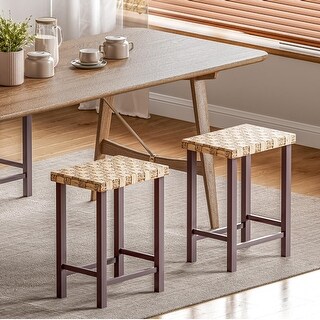 Set Of 3 Handwoven Seagrass Bar Stools, Adjustable Height With Solid ...