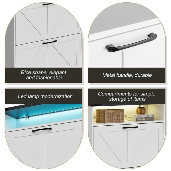 LED Shoe Cabinet Freestanding Shoe Rack Storage Cabinet with 2 Flip ...