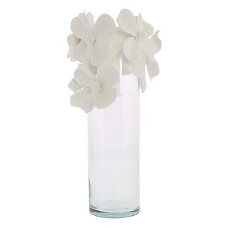Cylindrical Glass Vase with Attached Flower Crown, Clear and White ...