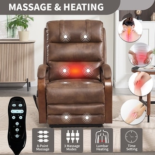 Solid Wood Armrest Massage Chair with Power Lift Recliner, Lumbar Heat ...