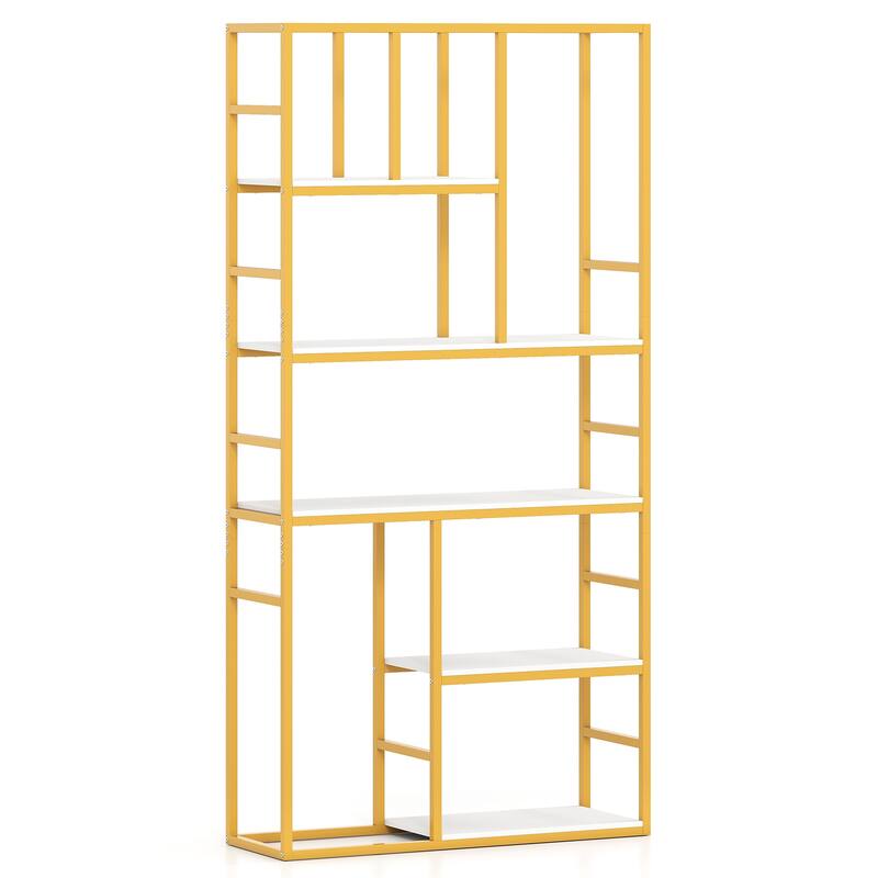 Gymax 71'' 5 Tier Tall Bookshelf w/Open Storage Shelves Metal Frame ...