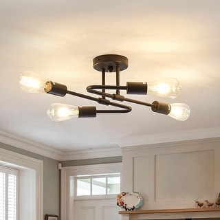 Industrial 4 light semi flush mount ceiling light fixture black ceiling ...