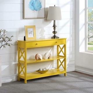 One-Drawer Console Table with Shelves in Yellow Wood - 54 x 84 - Bed ...