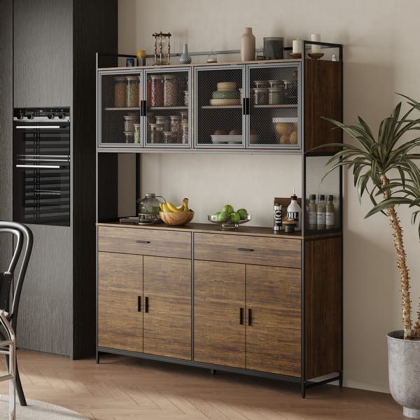 Brown Walnut Color Retro Kitchen Storage Cabinet Collection with Iron ...