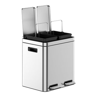 2×4 Gal Triple Compartment Trash Can, Stainless Steel Step Bin with ...