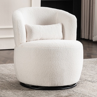 White Teddy Plush Swivel Accent Chair - Modern Round Armchair Rotation ...