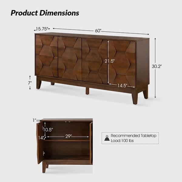 Silakan Mid-Century Modern 4-Door Large Storage Sideboard with Solid Wood Legs by HULALA HOME ...