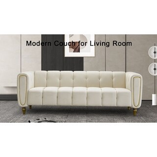 3 Seater Streamlined Couch, Deep Seat Velvet Sofa, Channel Tufted ...