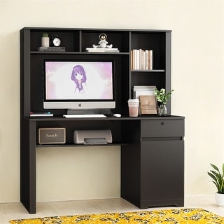 Computer Desk with Hutch & Bookshelf,Wood Executive Desk Desk Writing ...