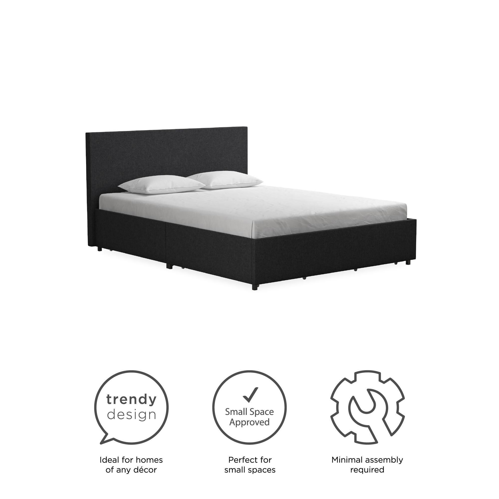 Novogratz Kelly Dark Gray Linen Upholstered King Bed with Storage