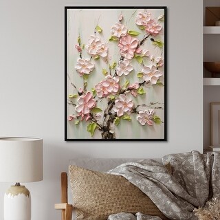 Designart "Apple Blossom Impasto I" Apple Blossom Framed Canvas Print ...