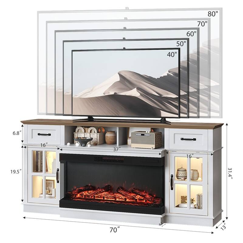Farmhouse 70'' TV Stand For Tvs Up To 80'' With Electric Fireplace and ...