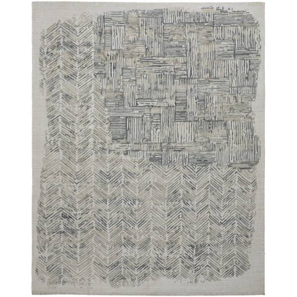 9' X 12' Green Blue And Ivory Abstract Hand Woven Area Rug - 3'6" - Bed ...