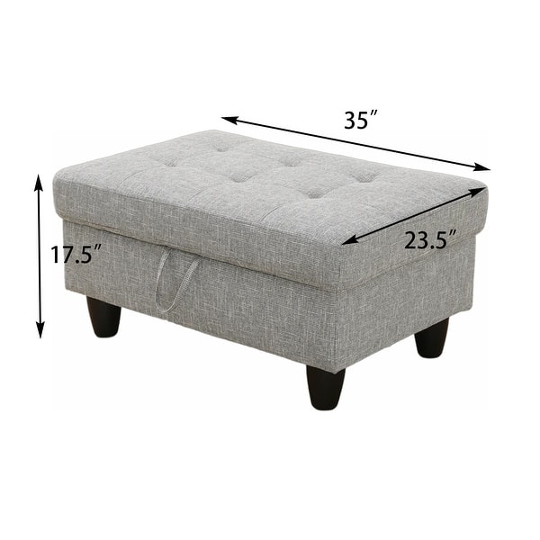 Tufted Linen Rectangular Upholstered Ottoman w/ Storage & Liquid Rod ...