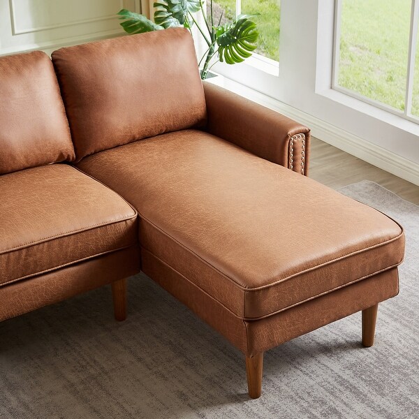 Versatile L Shape Sectional Sofa Strong Wooden Legs Tech Cloth Upholstery Copper Nail Accents Bed Bath Beyond 40833074