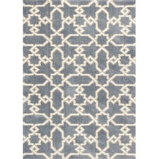 HomeRoots 3'x5' Slate Blue Geo Microfiber Area Rug - 3' x 5' Oval - Bed ...
