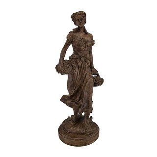 Fresh Harvest Maiden Carrying Baskets Rustic Wood Look Statue - Bed ...