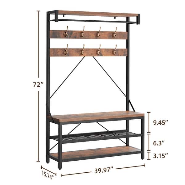 Coat Rack Shoe Bench Industrial Hall Tree Storage Bench - Bed Bath ...