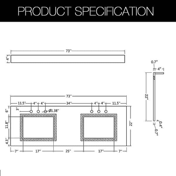Enchantlace 73 Inch Engineered Marble Vanity Top with Double Sink - Bed ...