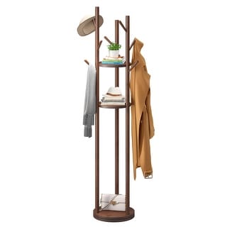 Bamboo Coat Rack Rotary Freestanding Coat Tree Rack Stand with 9 Hooks ...