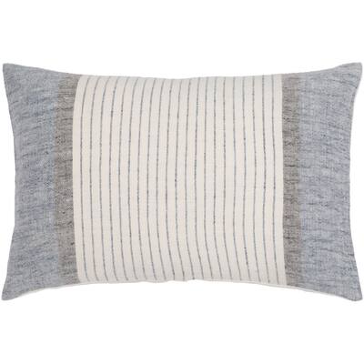 Maleeha Pinstripe Linen Pillow with Button Closure - Overstock - 36359892