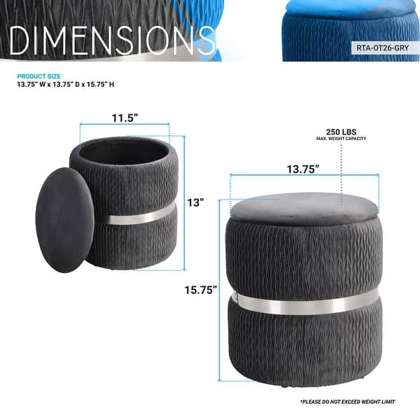 Velvet Ribbed Round Ottoman Toy Storage Chest Footrest Stool Padded ...