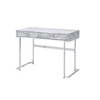 White Faux Marble Writing Desk with Chrome Finish Frame Modern Home ...
