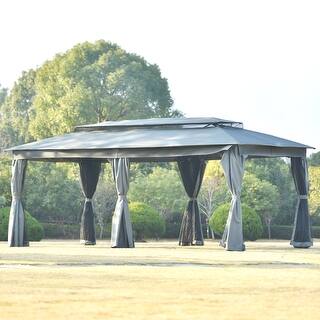 9 x 18 ft Oxford Cloth Gazebo with Double Top Design, Mosquito Nets ...