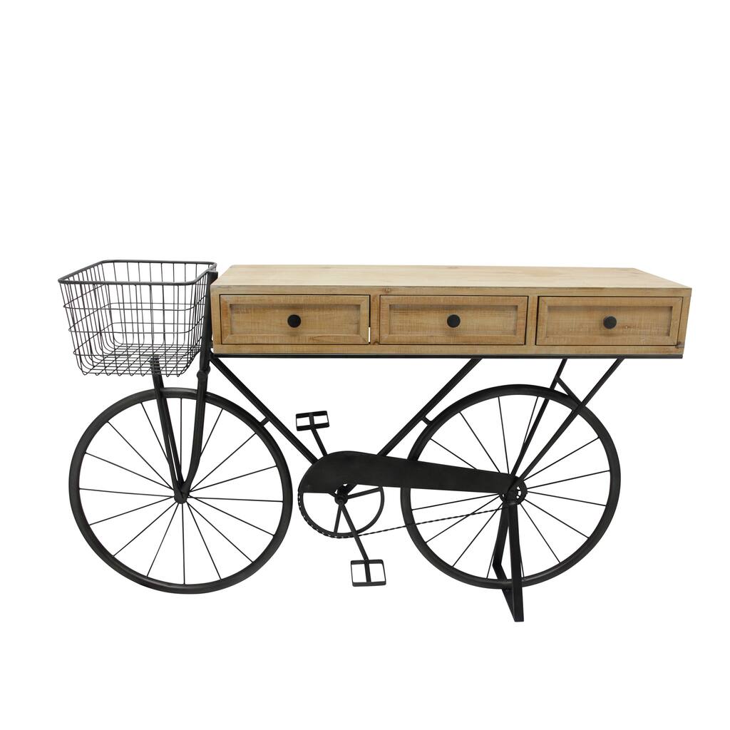 Iron, wood 34" Bicycle Console with Drawers, Brown 34.0"H - 57.0" x 14. ...