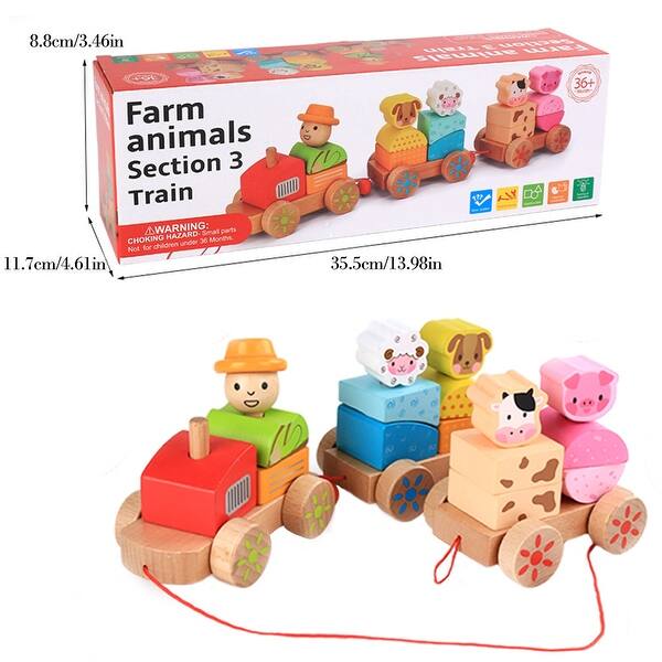 Wooden Farm Animals Pull Train Toy Baby Baby Toys Gift For Toddler ...