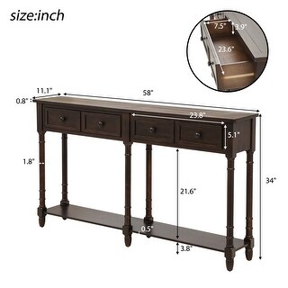 Entryway Console Table Espresso Sofa Table Storage Table with 2 Storage ...