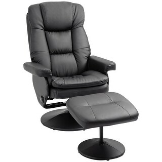 Black PU Leather Adjustable Recliner Chair and Ottoman Set with 360 ...