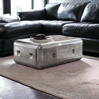 HomeRoots 52" Silver Aluminum Coffee Table With Drawer - 52 - Bed Bath ...