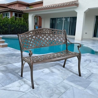 Clihome Outdoor Patio Cast Aluminum Yard Garden Bench - Bed Bath ...
