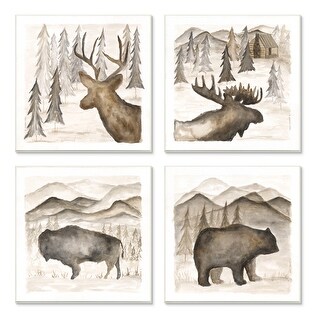 Stupell Rustic Woodland Animals Brown Forest Mountain Landscape 4pc ...
