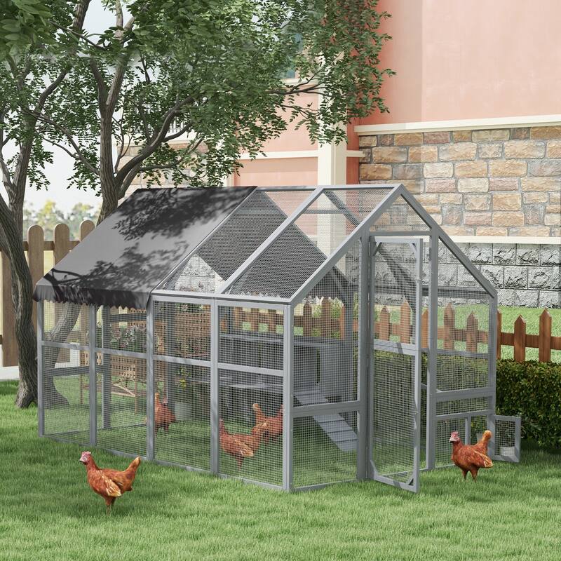 PawHut Chicken Run, 9.2' x 6.1' Large Chicken Coop with Nesting Box ...