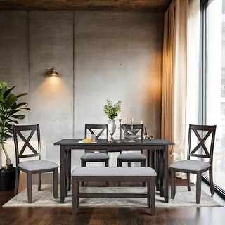 6-Piece Family Dining Room Set Solid Wood Space Saving Foldable Table ...