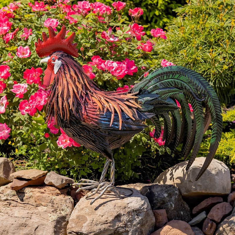 29" Tall Painted Iron Rooster Decoration "Felix" - Overstock - 37286600