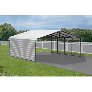 Arrow 20 x 20 ft Galvanized Steel Carport, with 1-Sided Enclosure ...