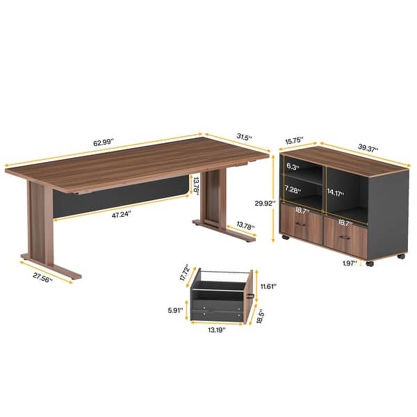 63" Large Executive Desk L Shaped Computer Desk with File Storage ...