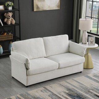 Small Loveseat Sofa Chenille Fabric Love Seat Deep Seat Sofa, Beige ...