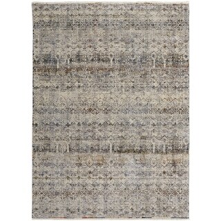 HomeRoots 10' X 13' Tan Ivory And Blue Geometric Power Loom Distressed ...