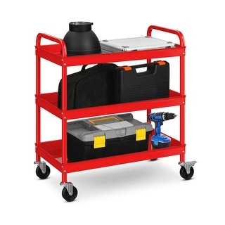 3-Tier Metal Utility Cart with Lockable Casters and Handles-Red - 28.5 ...
