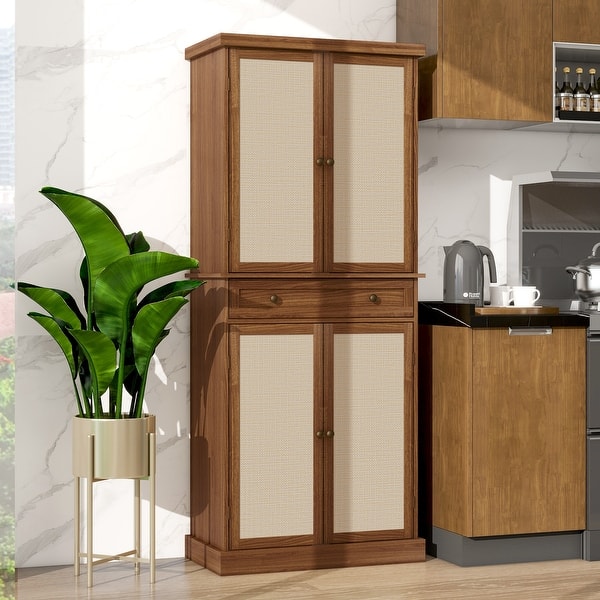 Brown Particle Board Storage Cabinet 4 Door Cabinet with 1 Drawer with ...