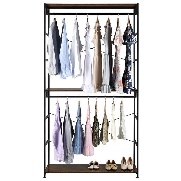 Freestanding Heavy Duty Clothes Garment Racks with 3 Tiers Shelves ...