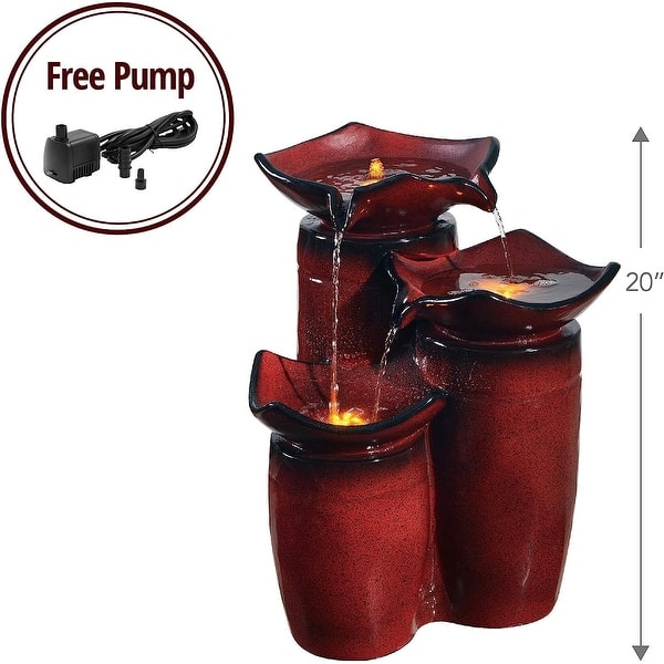 3 Tiered Floor Water Glazed Pots Fountain with LED Lights and Pump ...