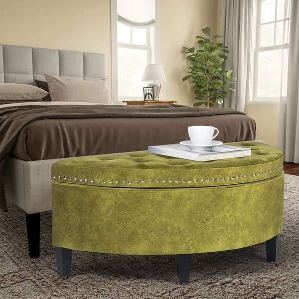 Adeco Storage Ottoman Tufted Half Moon Bench - Bed Bath & Beyond - 31872702