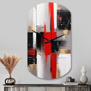Designart - Red and Gold Cubic Abstract I - Cubism Large Wall Clock in ...