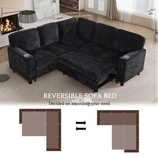 81*81" L Shaped Convertible Sleeper Sofa, 5 Seater Sectional Sofa Couch ...