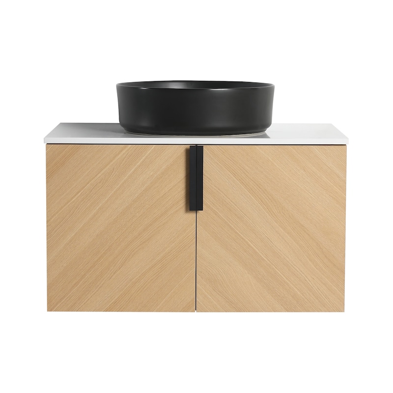 30"/36" Plywood Water-Resistant Wall-Mounted Bathroom Vanity with ...